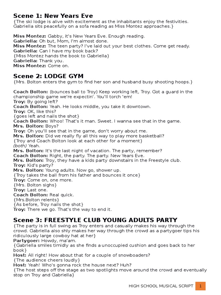 High School Musical Script Pdf Schools Leisure