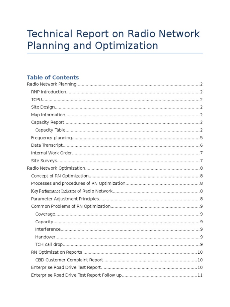 Radio Network Planning & Optimization Report | PDF | Gsm | Wireless