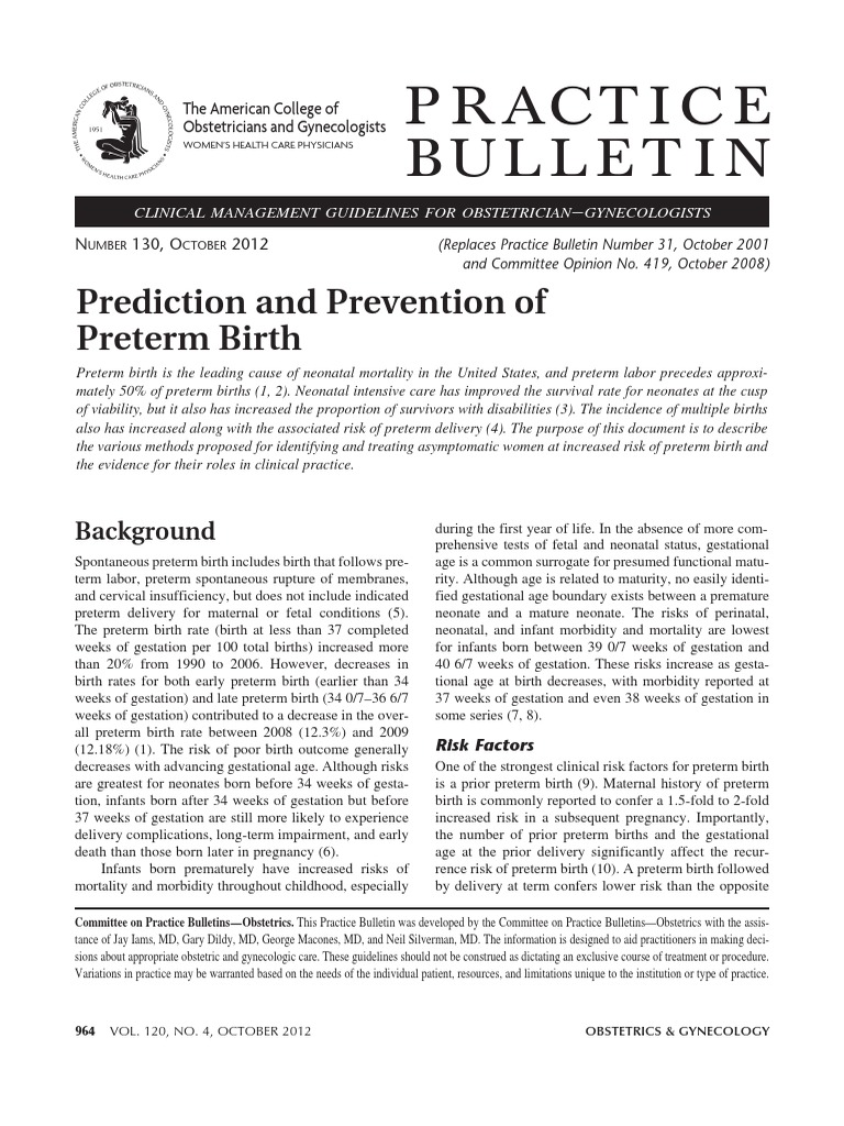 ACOG Practice Bulletin Prevencion Pp | Preterm Birth | Pregnancy