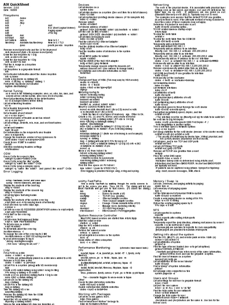 Aix Quick Sheet | PDF | Booting | Ip Address