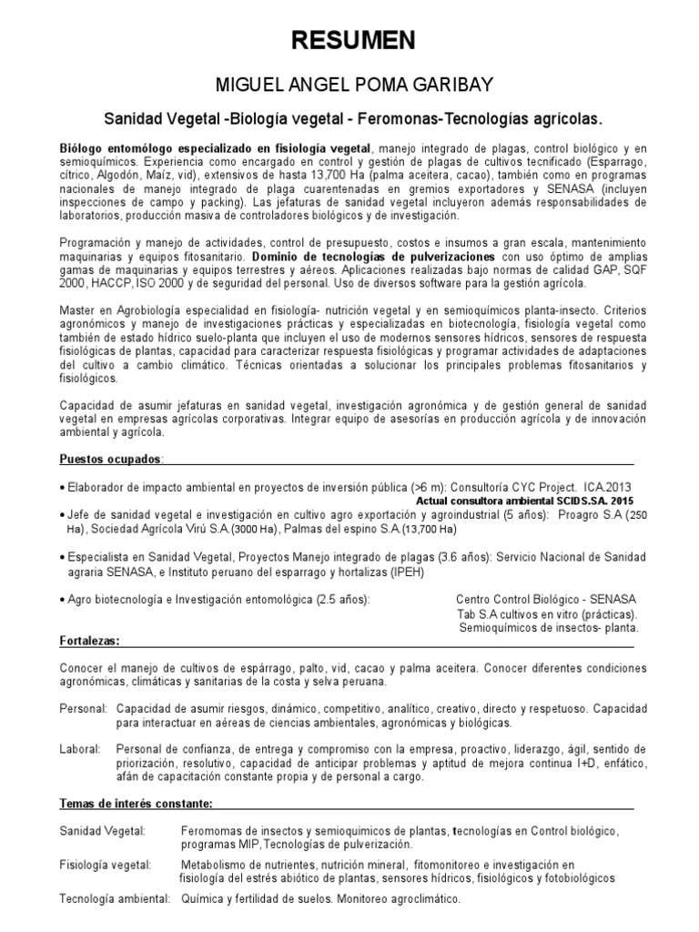 Miguel Angel Curriculum Vitae Sanidad Vegetal y Fisiologia Vegetal ...