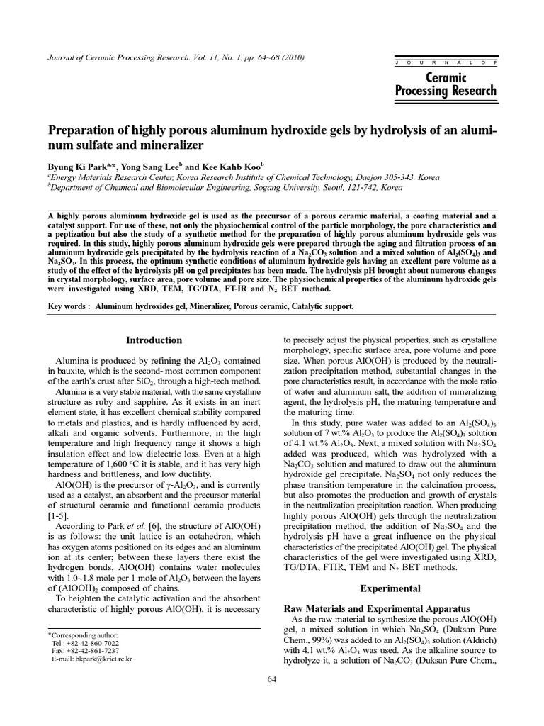 Preparation of Highly Porous Aluminum Hydroxide Gels by Hydrolysis ...