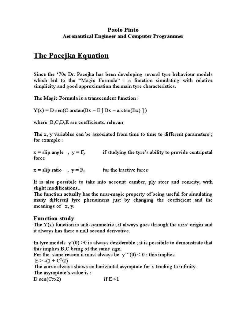 The Pacejka Equation | PDF | Tire | Equations