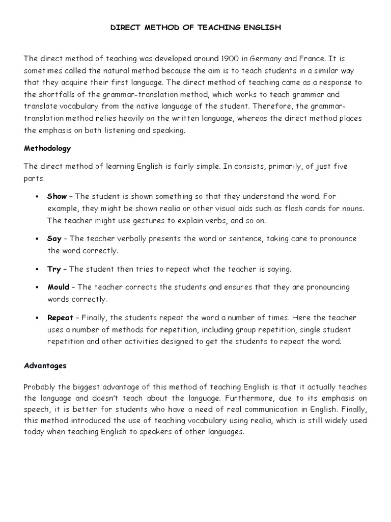 Direct Method of Teaching English | PDF | Symbols | Psychological Concepts