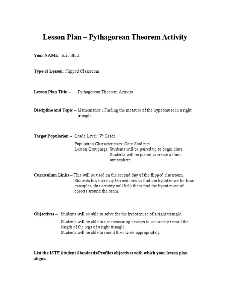 Lesson Plan - Pythagorean Theorem | PDF | Lesson Plan | Artificial ...