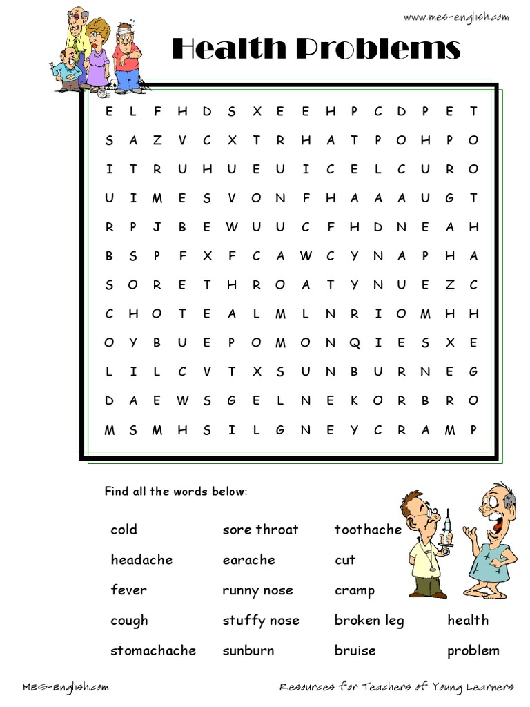 Health Problems Word Search Game | PDF | Common Cold | Animal Virology