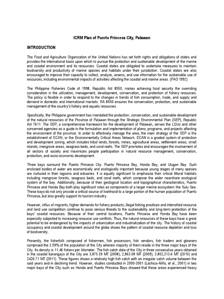 ICRM Plan of Puerto Princesa City Palawan | PDF | Coral Reef | Agriculture