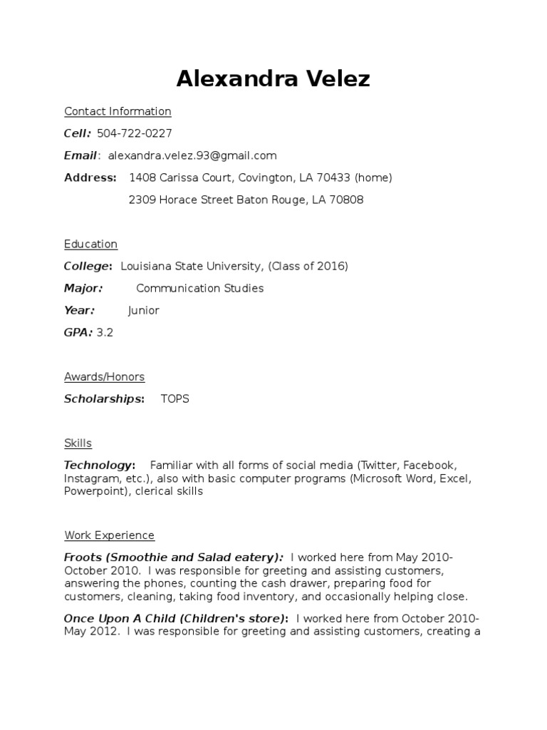 Alexandra Velez Resume | PDF | Career & Growth