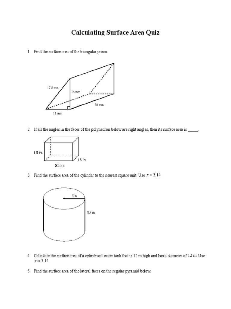 Surface Area Quiz | PDF