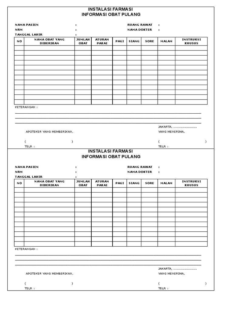 Formulir Informasi Obat Pulang | PDF