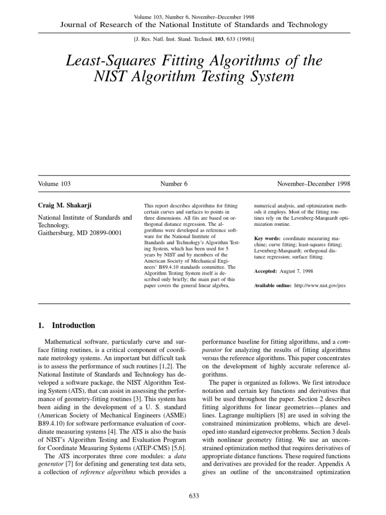 Least Squares Fitting Algorithms Of The Nist Algorithm Testing System Pdf Mathematical 9123