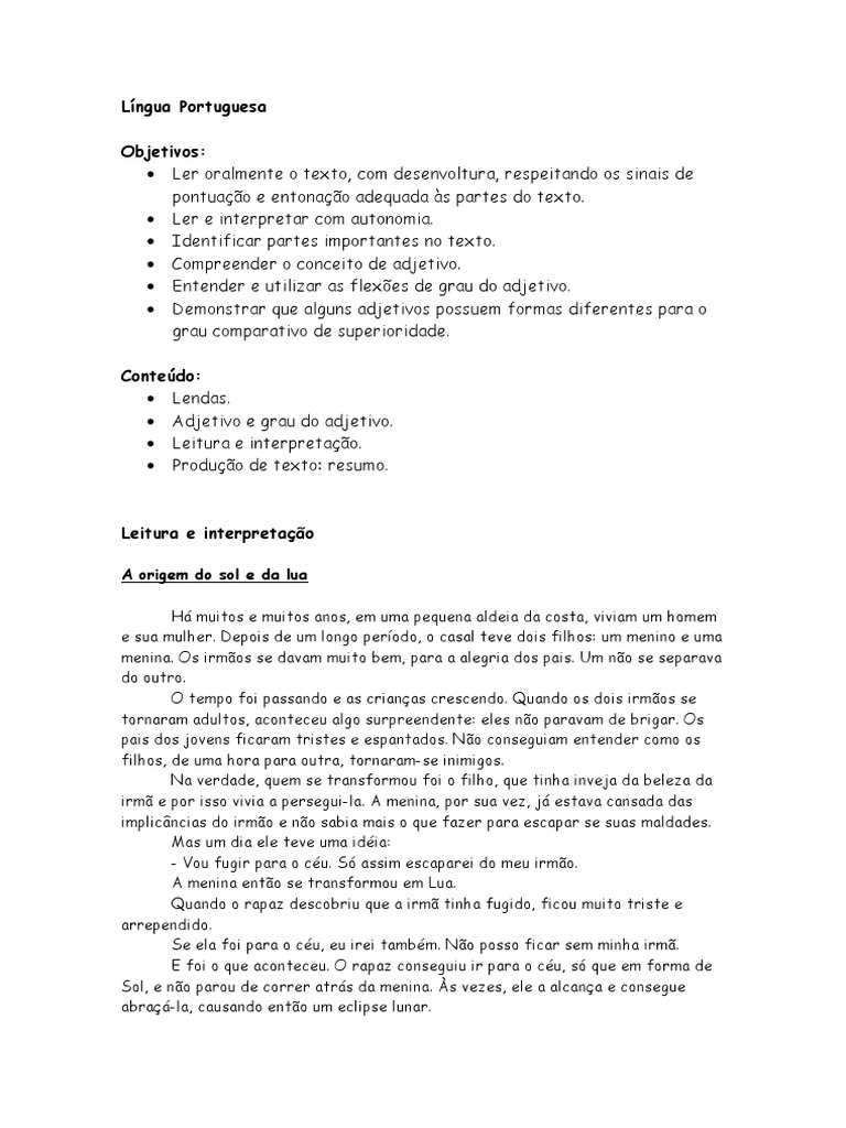 Lenda da Origem do Sol e da Lua | PDF | Lua | Sol