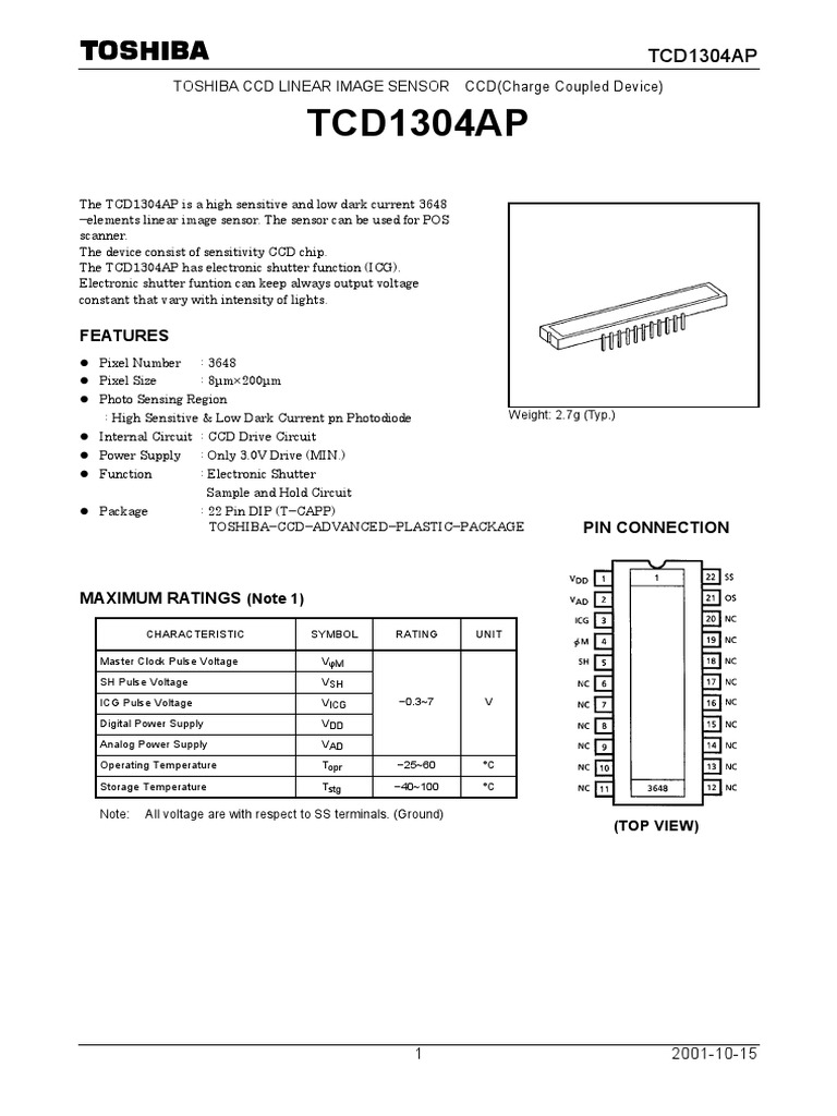CCD Toshiba TCD1304d - Datasheet | PDF | Charge Coupled Device | Soldering