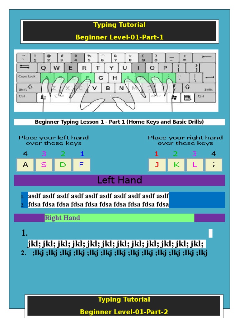 Left Hand: Typing Tutorial Beginner Level-01-Part-1 | PDF