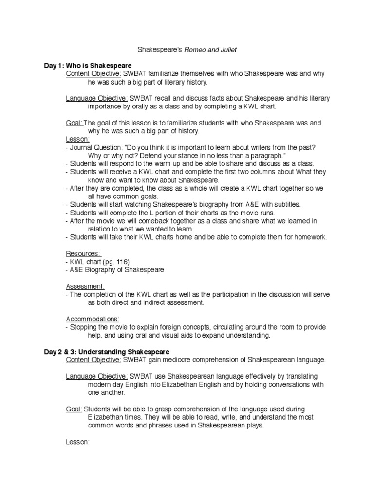 Shake Unit Final | PDF | Characters In Romeo And Juliet | Educational ...