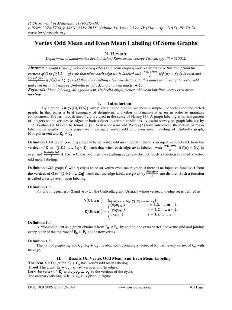 Vertex Odd Mean and Even Mean Labeling of Some Graphs | PDF | Vertex (Graph Theory ...
