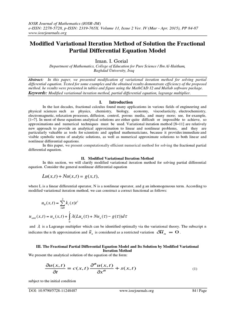 Modified Variational Iteration Method Of Solution The Fractional Partial Differential Equation