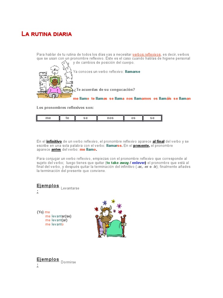 La Rutina Diaria Reflexivos | PDF | Verbo | Estilo (ficción)