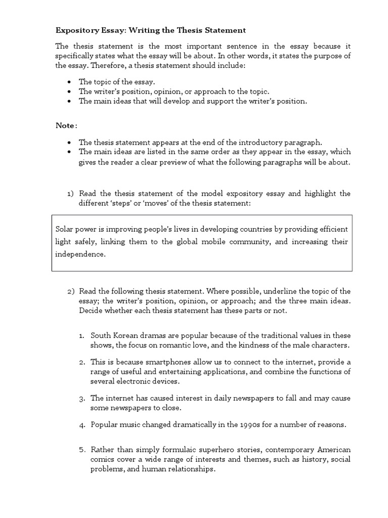 Expository Essay Writing The Thesis Statement | PDF | General Fiction