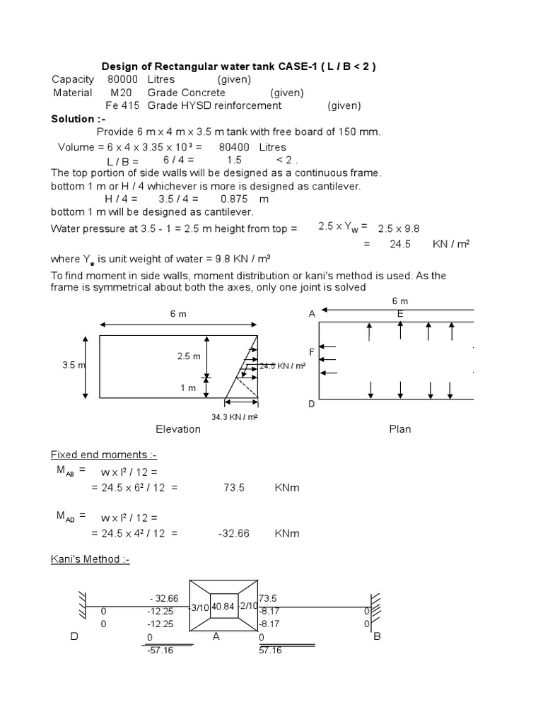 Design of Rectangular Water Tank | PDF | Bending | Mechanical Engineering