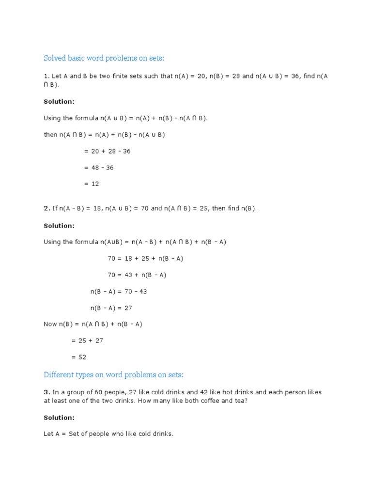 Solved Basic Word Problems On Sets | PDF | Teaching Mathematics