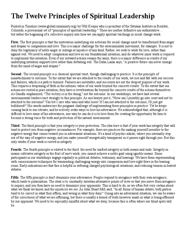 Twelve Principles of Spiritual Leadership (Will Keepen) | PDF ...