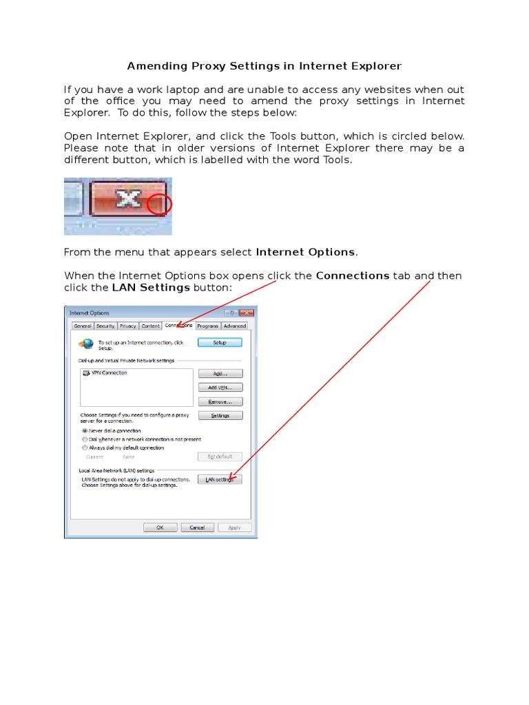 Adjust Proxy in IE for Work Laptops | PDF