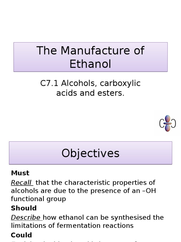 The Manufacture of Ethanol The Manufacture of Ethanol: C7.1 Alcohols, Carboxylic Acids and ...