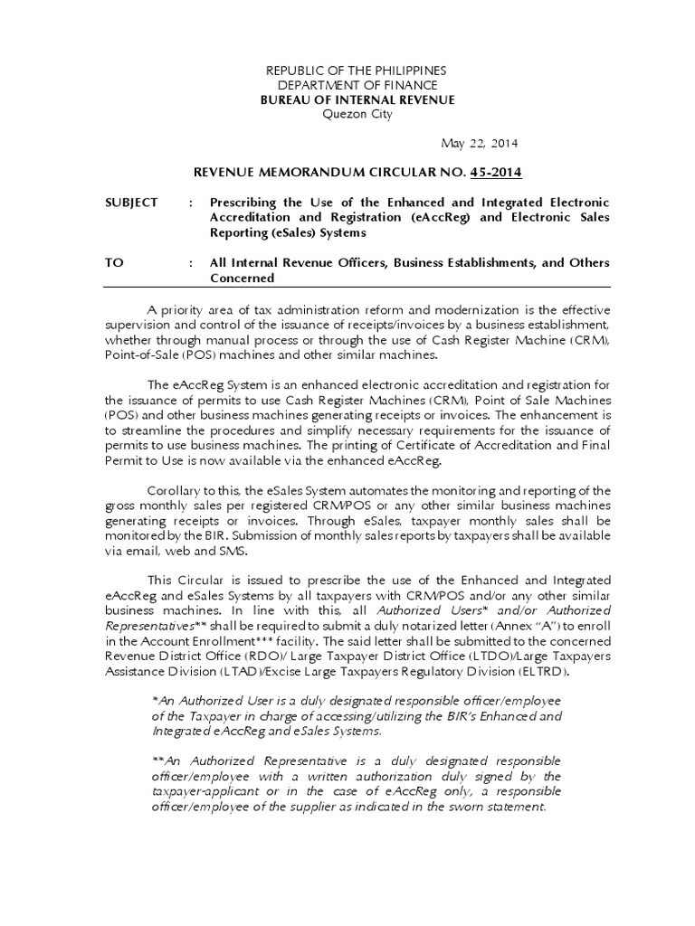 RMC No 45-2014 | PDF | Point Of Sale | Government