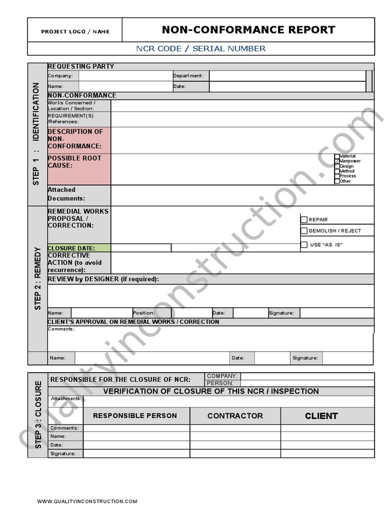 Non-Conformance Report: NCR Code / Serial Number | PDF