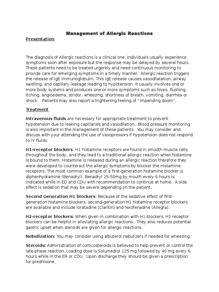 Allergic Reaction Management | PDF | Allergy | Drugs