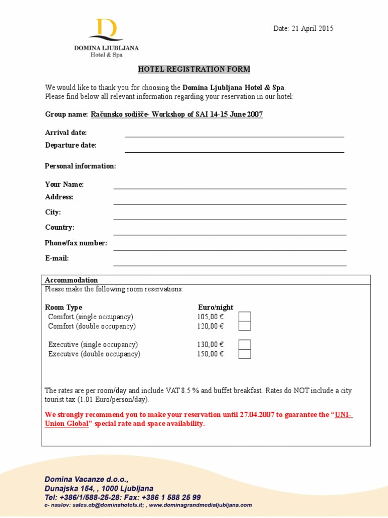 Hotel Registration Form | PDF | Hotel | Hotel And Accommodation