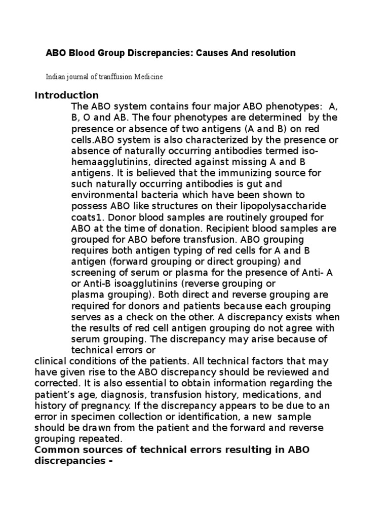 ABO Blood Group Discrepancies | PDF | Blood Type | Tissue (Biology)