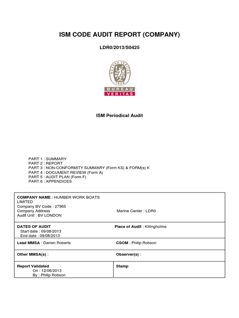 ISM Company Report Aug 2013 | PDF | Audit | Verification And Validation