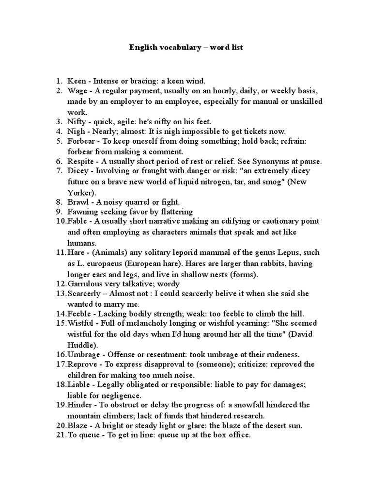 English Vocabulary - Word List | PDF | Hare | Knitting