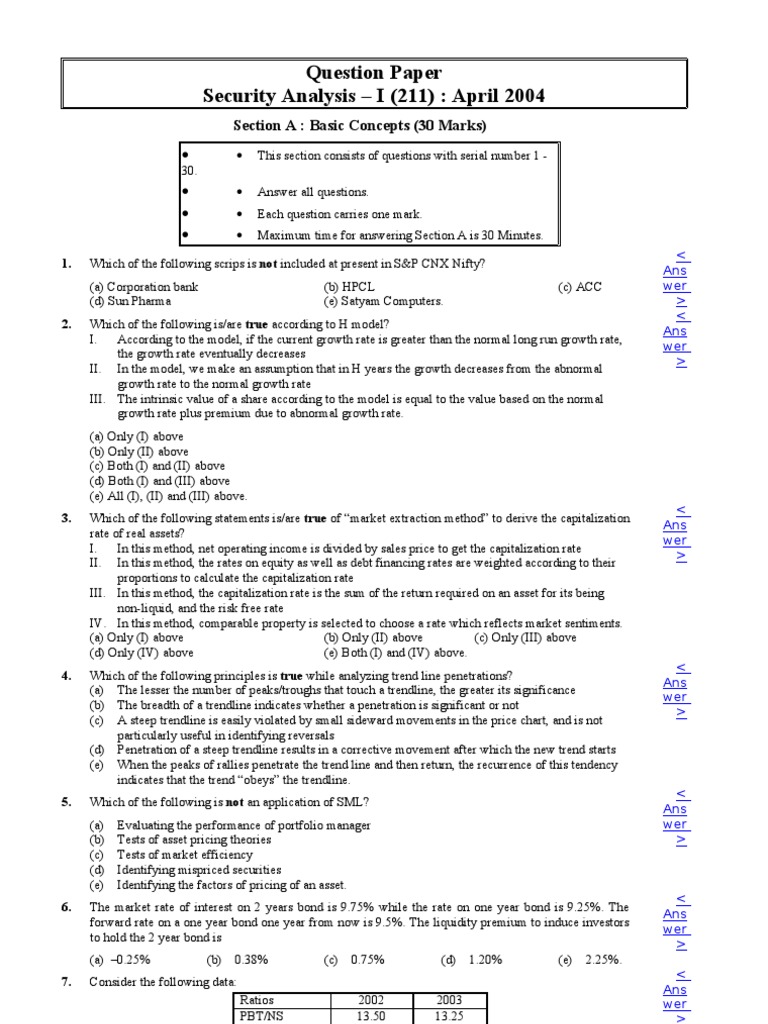 Question Paper Security Analysis - I | PDF | Beta (Finance) | Bonds ...