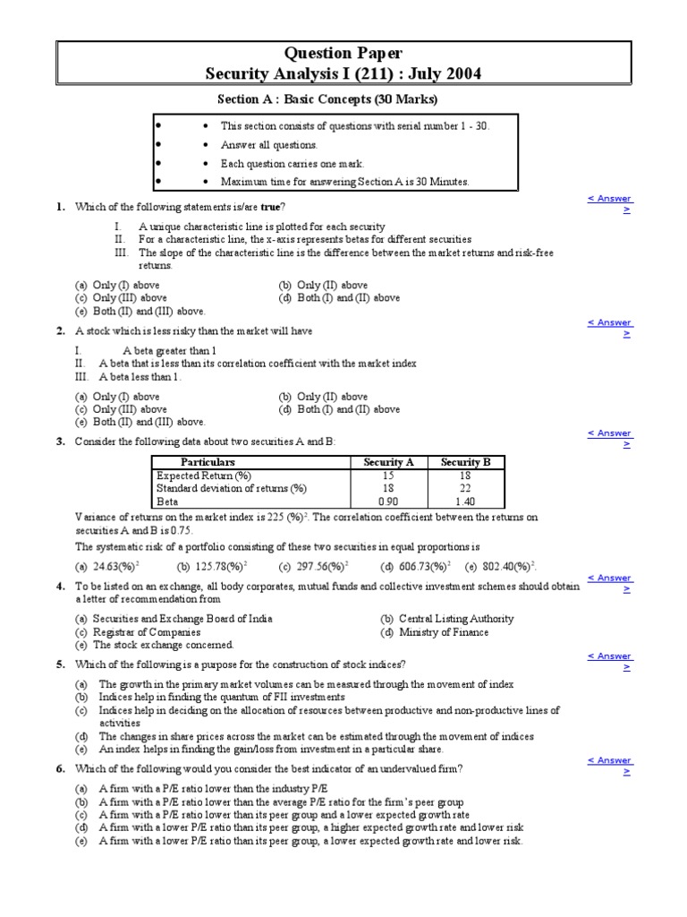 Question Paper Security Analysis I (211) | Download Free PDF | Option ...