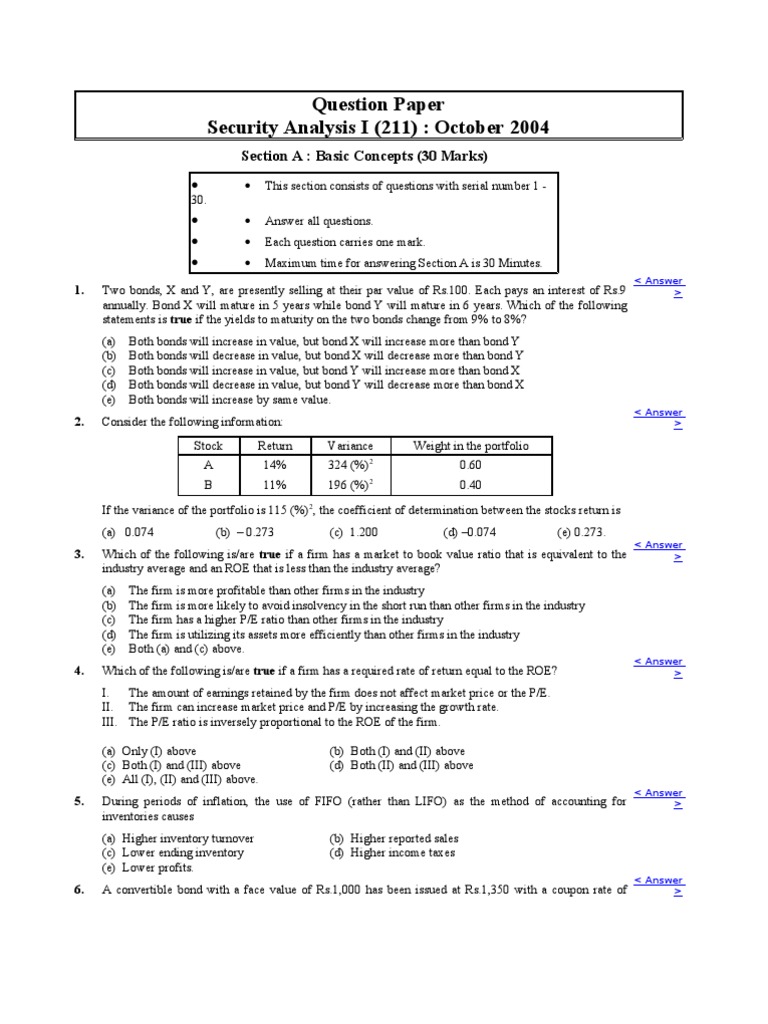 Question Paper Security Analysis I (211) | PDF | Bond Duration | Bonds ...