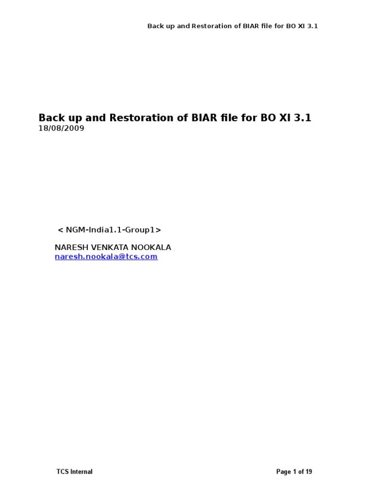 BO XI 3.1 Back Up & Restoration of BIAR File | PDF | Backup | Computer File