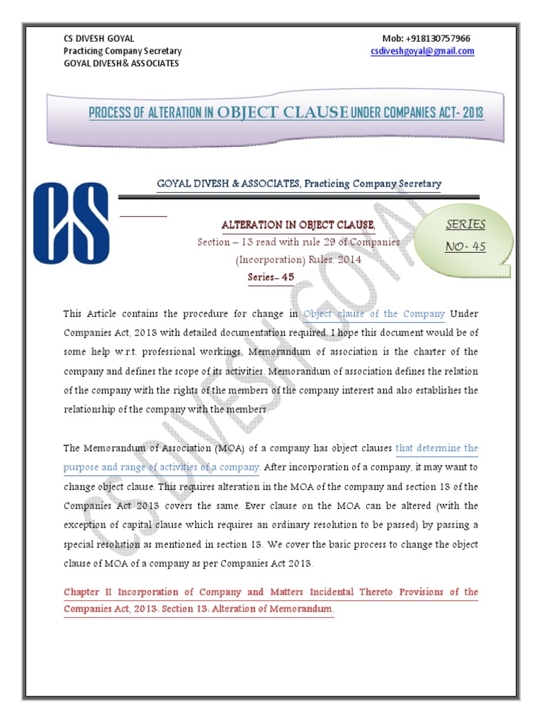 Alteration in Object Clause-50 | PDF | Board Of Directors | Government ...
