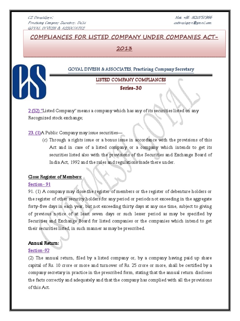 Listed Compliances Article 58 | PDF | Board Of Directors | Securities ...