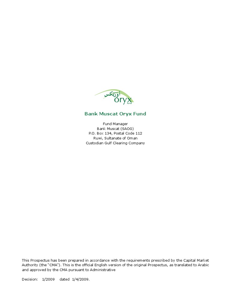 Bank Muscat Oryx Fund | PDF | Securities (Finance) | Investing