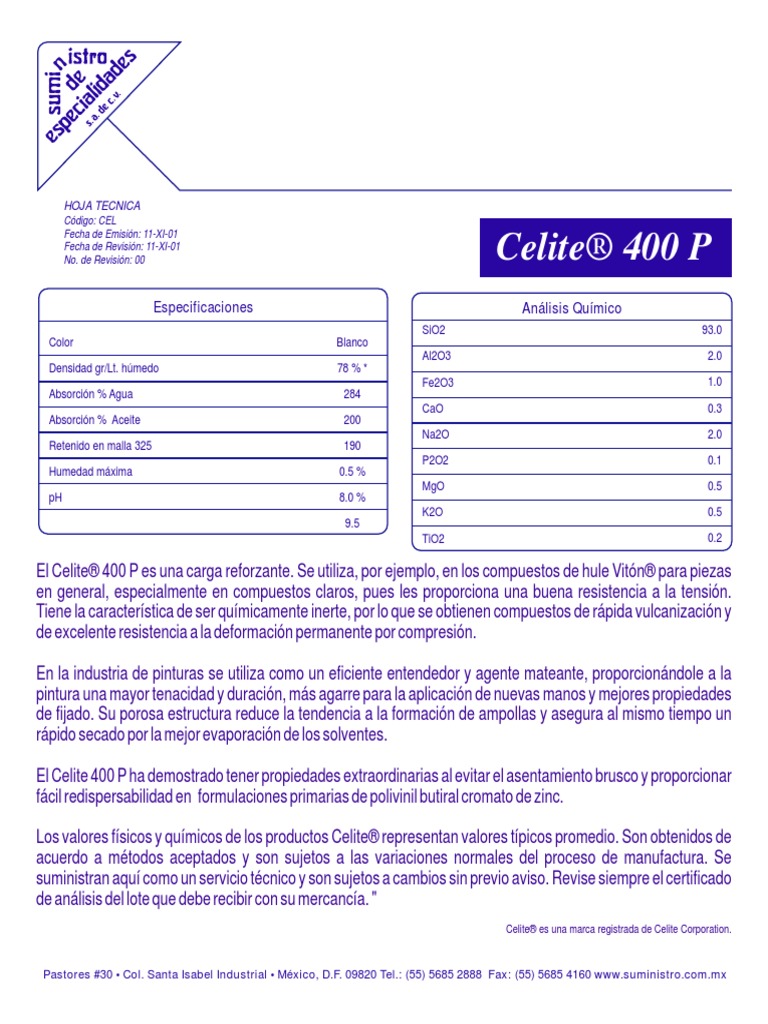 Celite 400 P: Propiedades y Usos | PDF