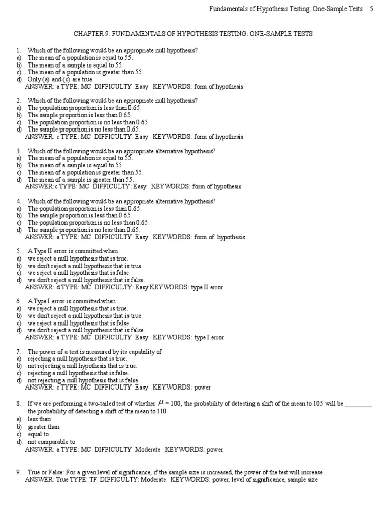 Fundamentals of Hypothesis Testing One-Sample Testsnew | PDF ...