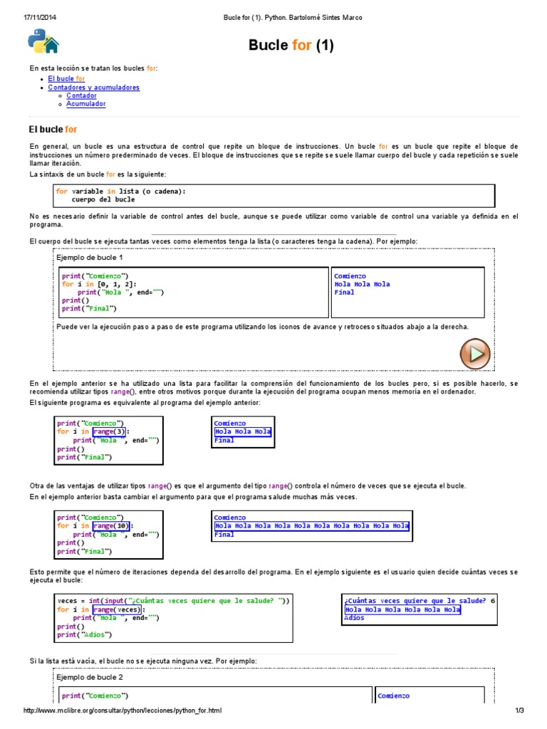 Bucle For (1) - Python | PDF | Python (lenguaje de programación) | Programa de computadora