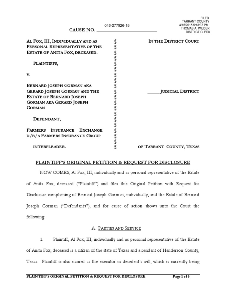 Al Fox, III vs. Gerard Joseph Gorman and His Estate | PDF | Damages ...