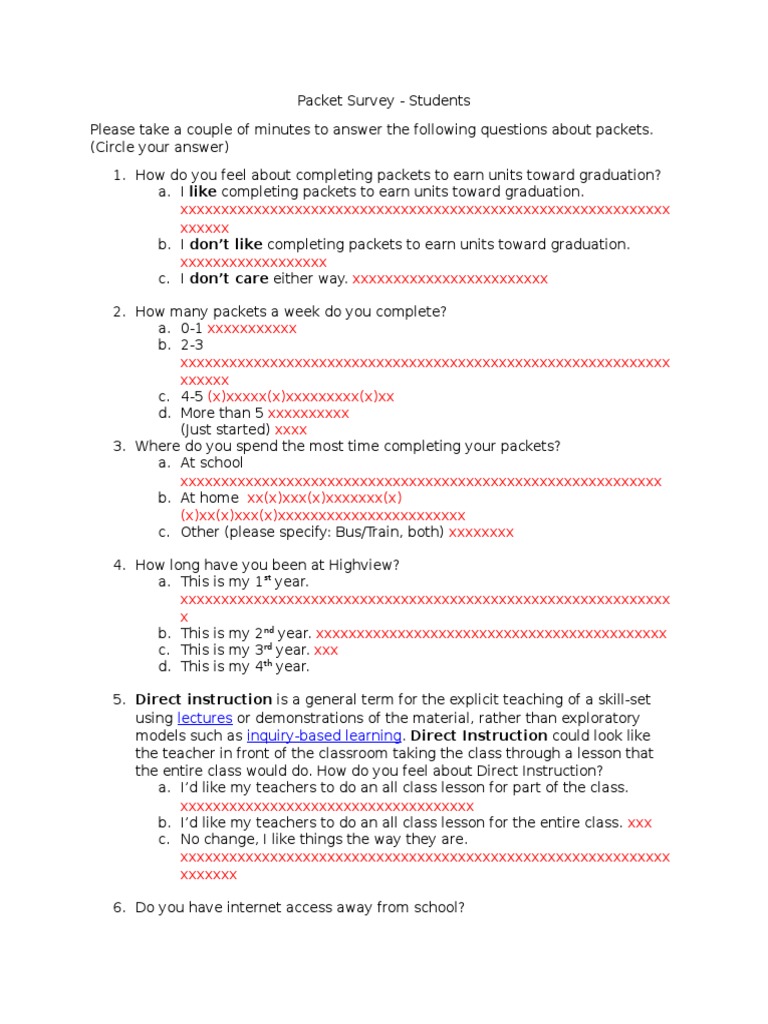 Packet Survey | PDF | Traditions | Teachers