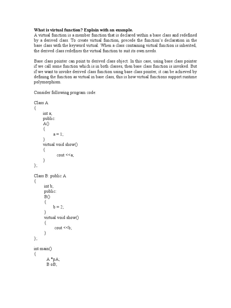 Virtual Functions | PDF | Inheritance (Object Oriented Programming) | Class (Computer Programming)