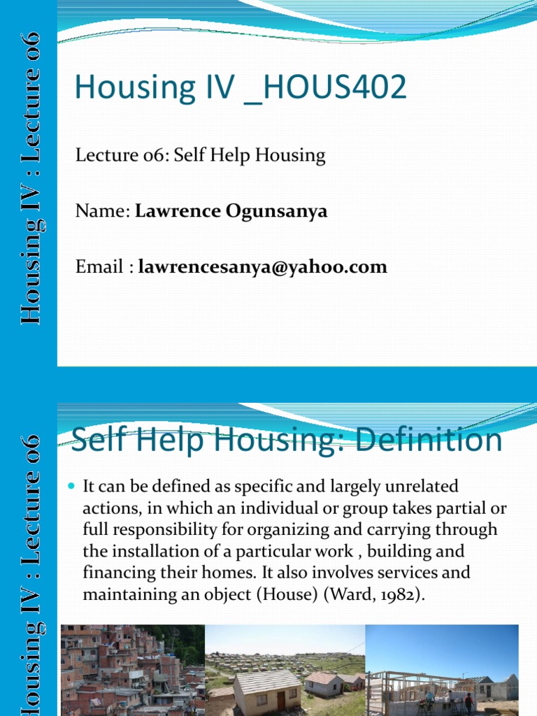 Housing Lecture Notes - 06 - Self Help Housing | PDF | Self Help | Poverty