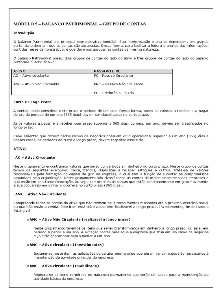 Contabilidade - Modulo 5 | PDF | Balancete | Contabilidade